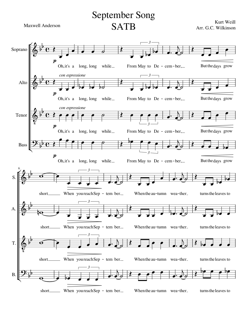 September Song SATB Sheet music for Soprano, Tenor, Alto, Bass (Choral ...