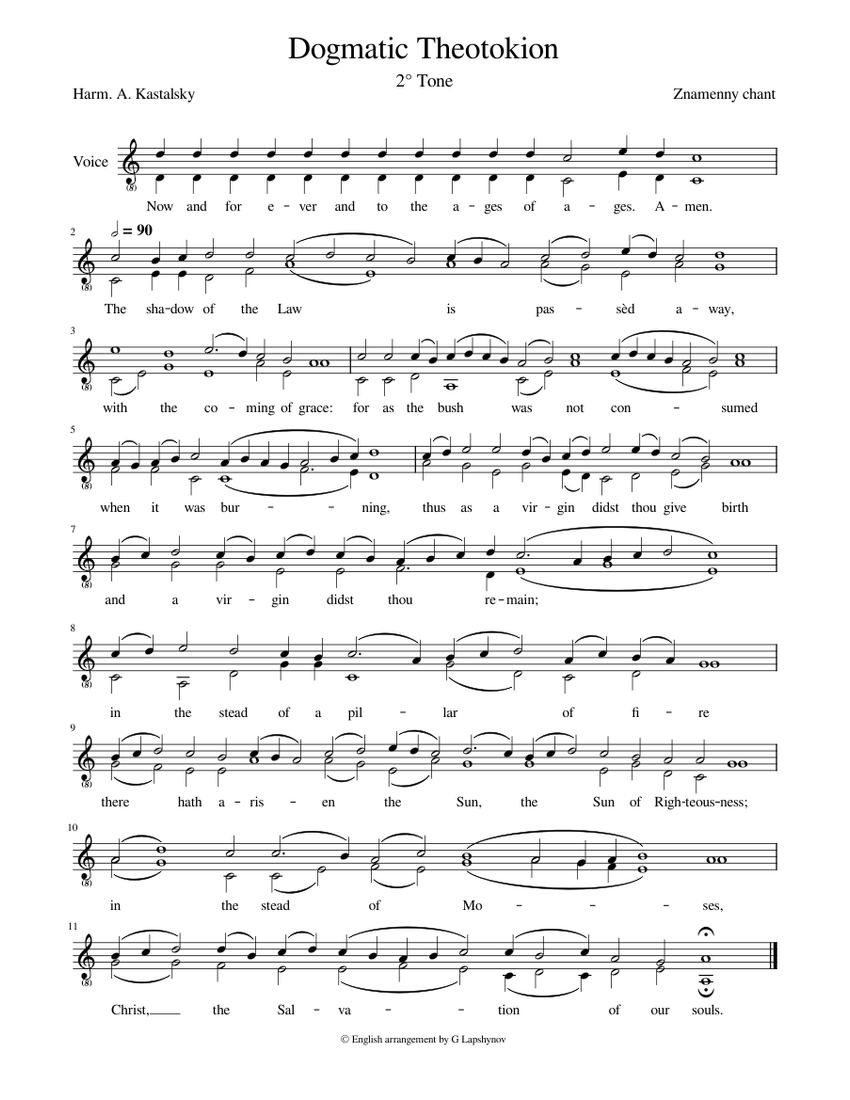 Dogmatic Theotokion - Tone 2 - Kastalsky sheet music for Voice download ...