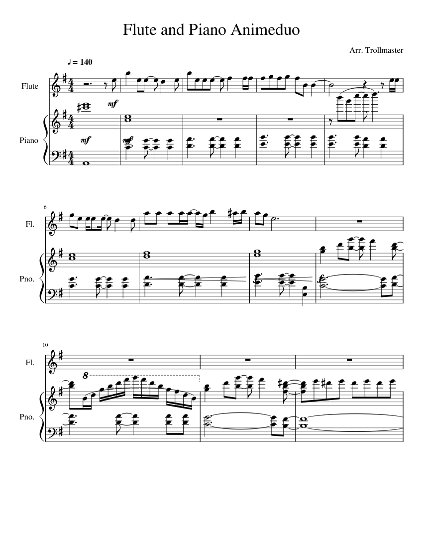 Flute and Piano Anime duo sheet music for Flute, Piano download free in ...