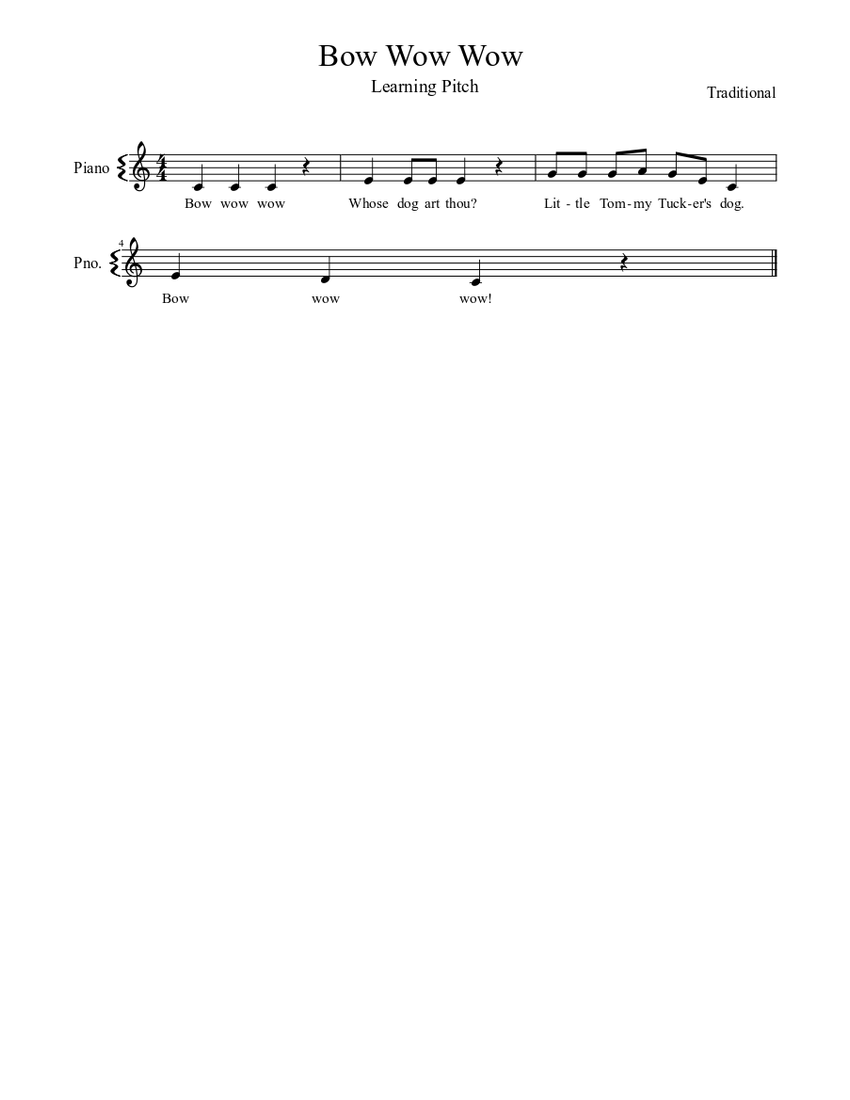 Bow Wow Wow (words) Sheet music | Download free in PDF or MIDI ...