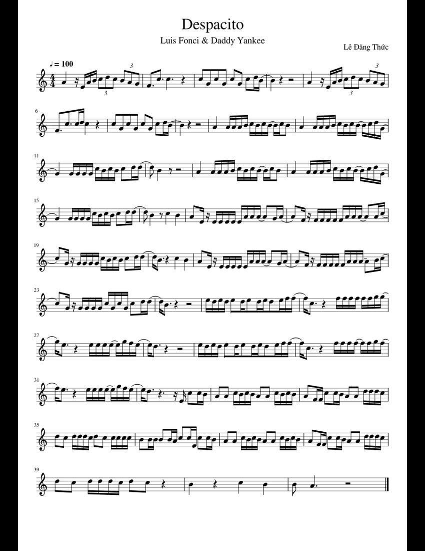 Despacito sheet music for Violin download free in PDF or MIDI