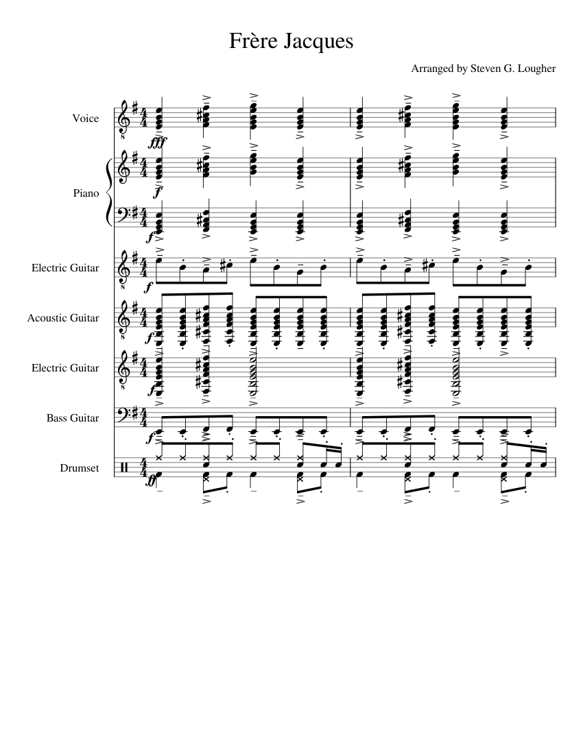 Frere Jacques in Traditional Catholic E-minor Sheet music for Piano ...