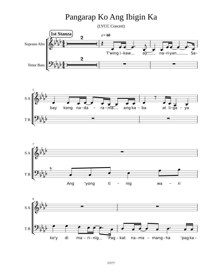 Pangarap Ko Ang Ibigin Ka (SATB for Guitar M1) Sheet music for Voice ...