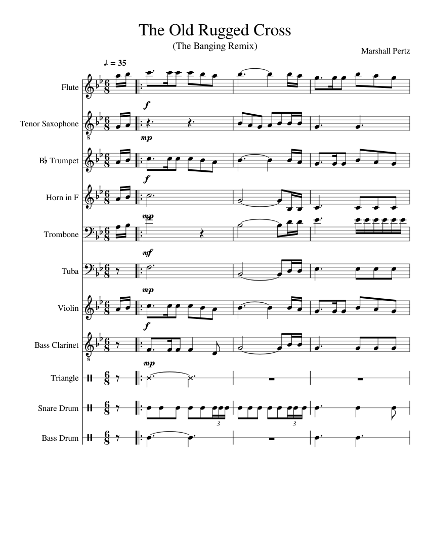 The Old Rugged Cross sheet music for Flute, Violin, Clarinet, Tenor Saxophone download free in ...