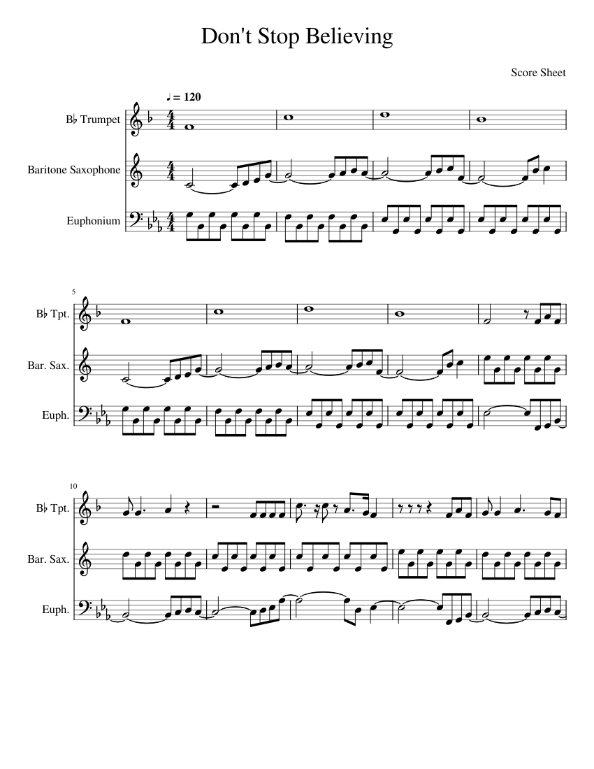 Don't_Stop_Believing FULL SCORE Sheet music for Trumpet, Baritone Saxophone, Tuba | Download ...
