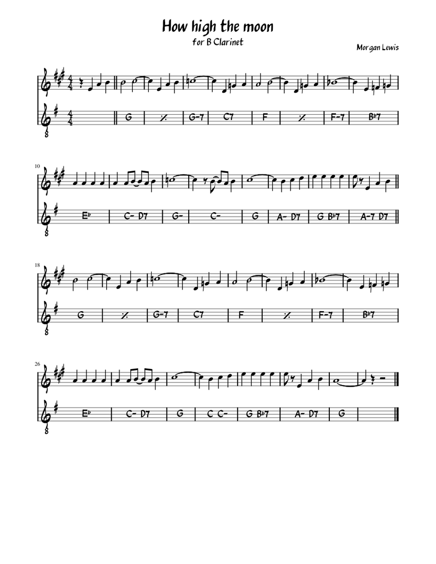 How high the moon Sheet music for Clarinet, Guitar | Download free in ...