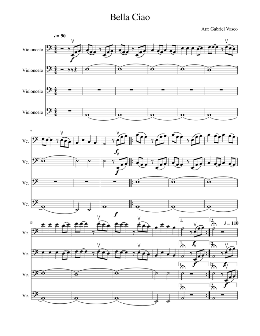 Bella Ciao Sheet music for Cello | Download free in PDF or MIDI ...