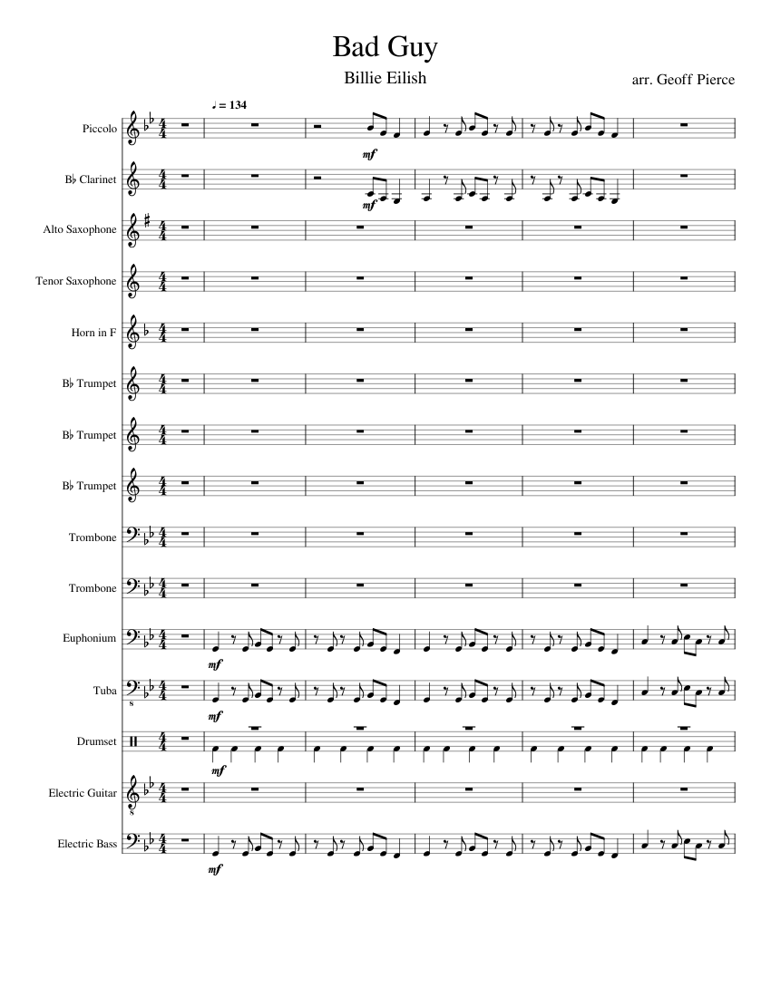 Bad Guy - Billie Eilish sheet music for Clarinet, Piccolo, Alto ...