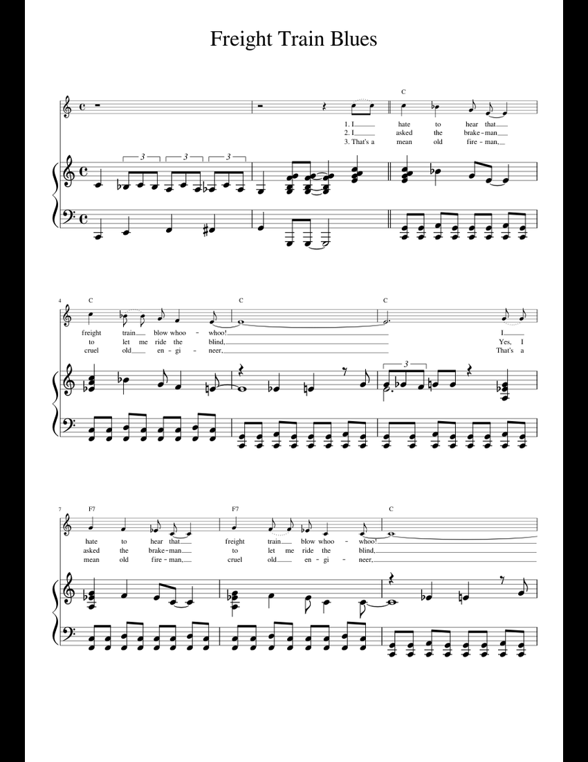 Freight Train Blues sheet music for Piano, Voice download free in PDF ...