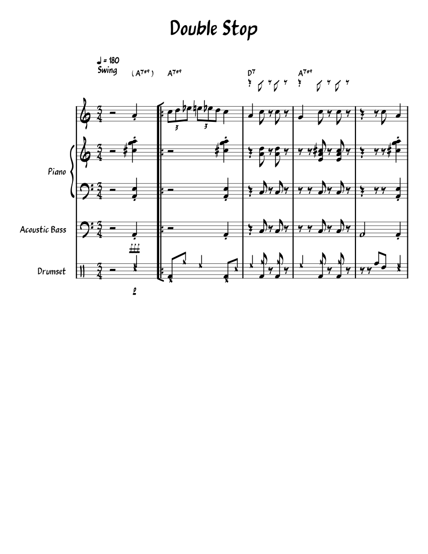 Double Stop Leadsheet Sheet music for Piano, Drum Group, Bass, Claves ...
