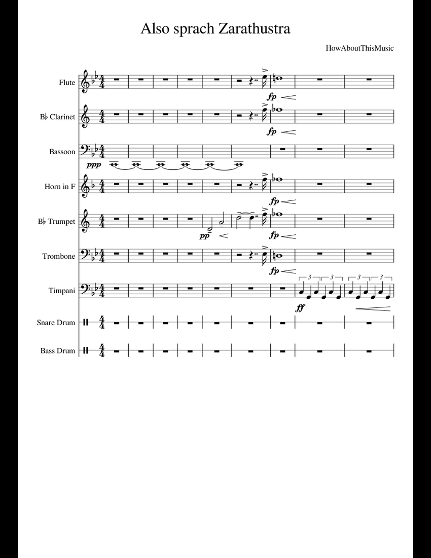 Also sprach Zarathustra sheet music for Flute, Clarinet, Bassoon ...