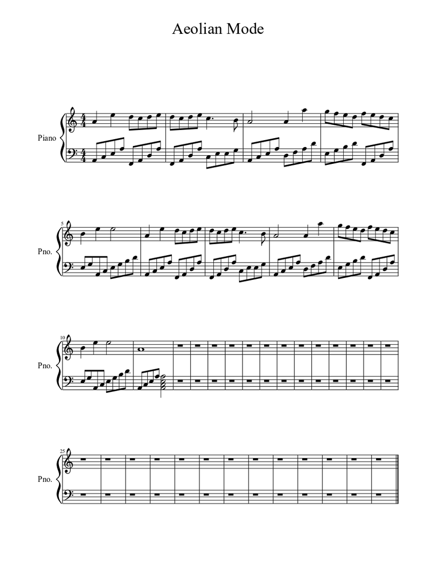 aeolian mode Sheet music for Piano (Solo) | Musescore.com