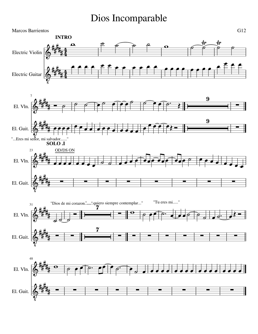Dios Incomparable sheet music for Violin, Guitar download free in PDF ...