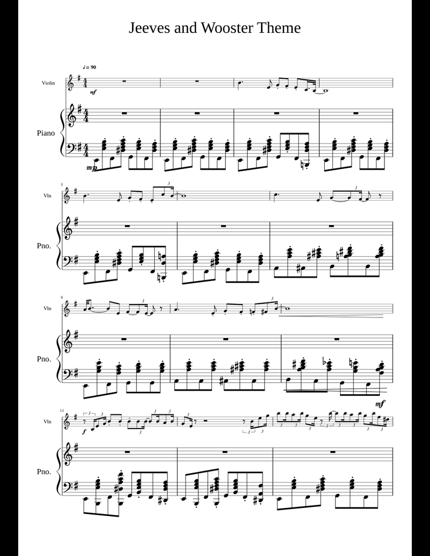 Jeeves and Wooster Theme sheet music for Violin, Piano download free in ...