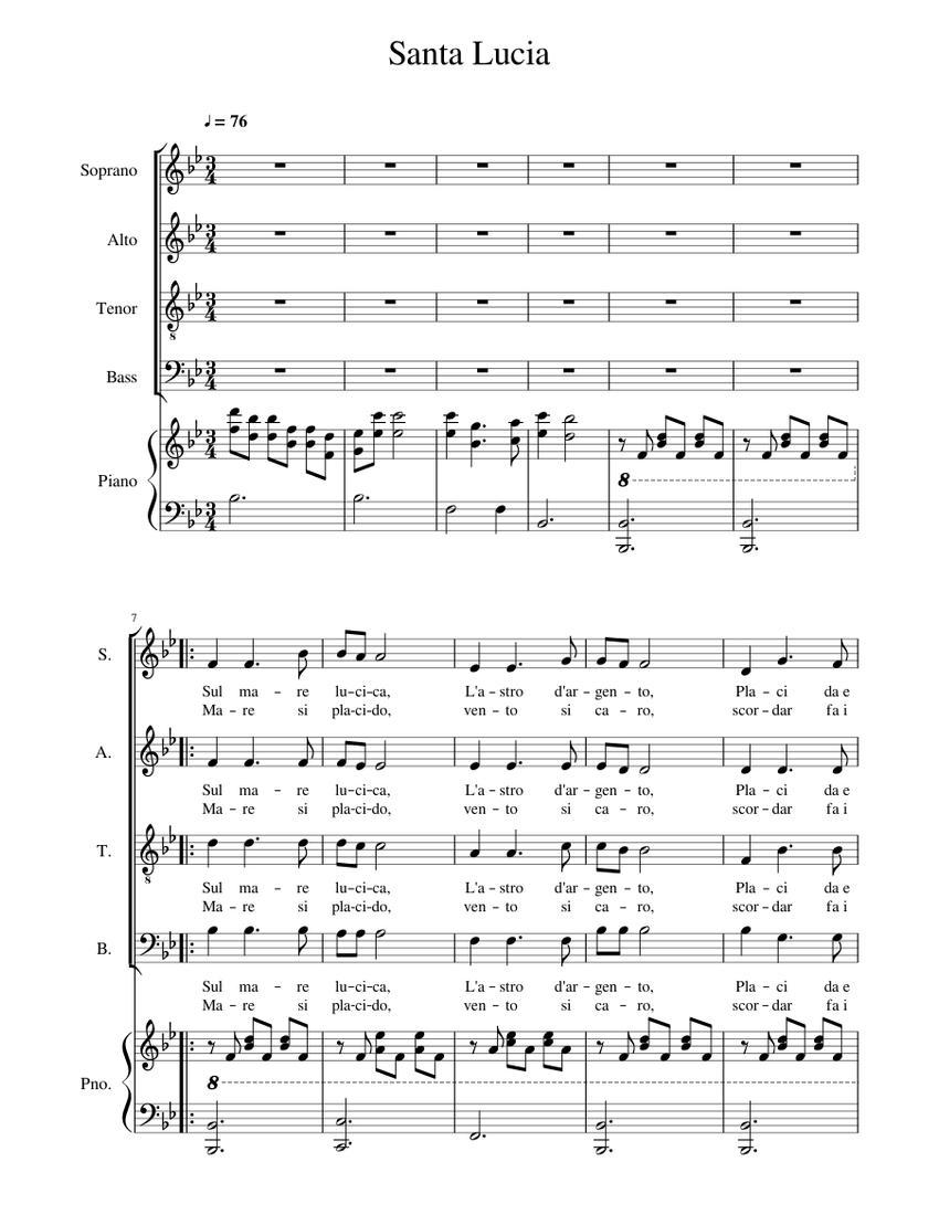 Santa Lucia Sheet music for Piano, Voice | Download free in PDF or MIDI ...