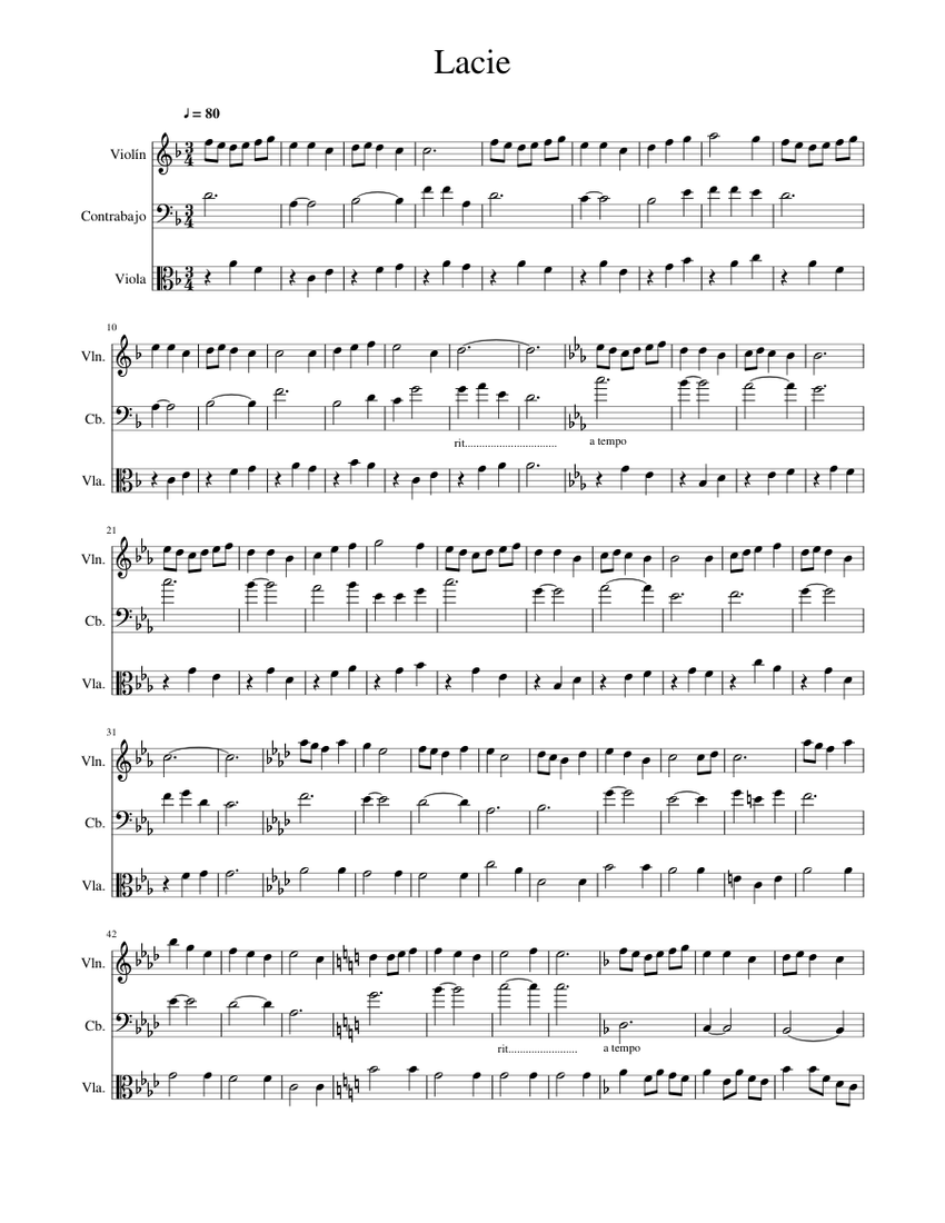 Lacie (pandora heart) Sheet music for Violin, Viola, Contrabass (Mixed ...