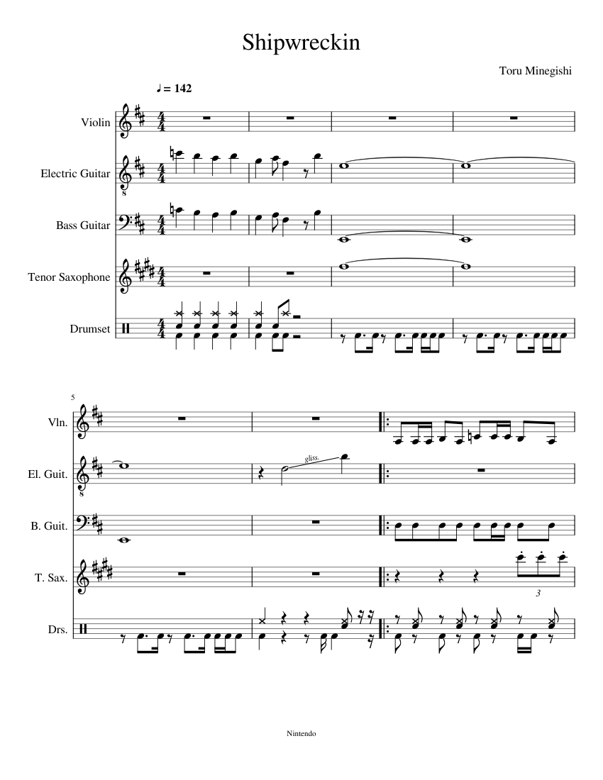 Shipwreckin - Splatoon 2 Sheet music for Violin, Guitar, Bass, Tenor ...