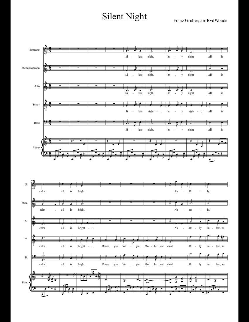 Silent Night 6-part harmony sheet music download free in PDF or MIDI