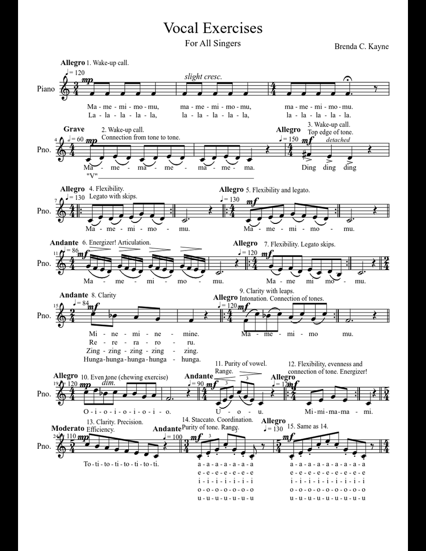 Vocal Exercises sheet music download free in PDF or MIDI