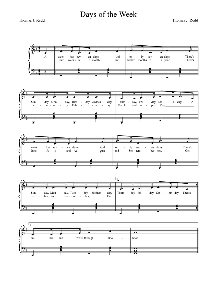 Days of the Week Sheet music | Musescore.com