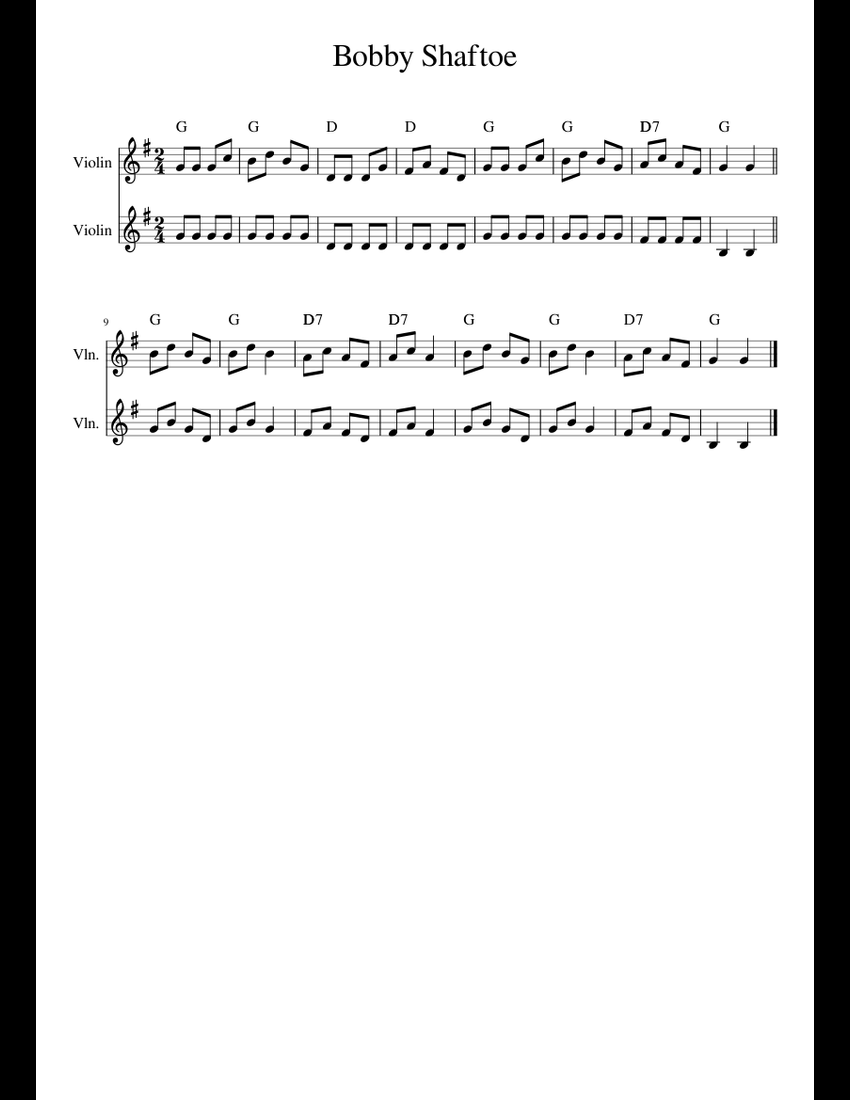 Bobby Shaftoe sheet music for Violin download free in PDF or MIDI