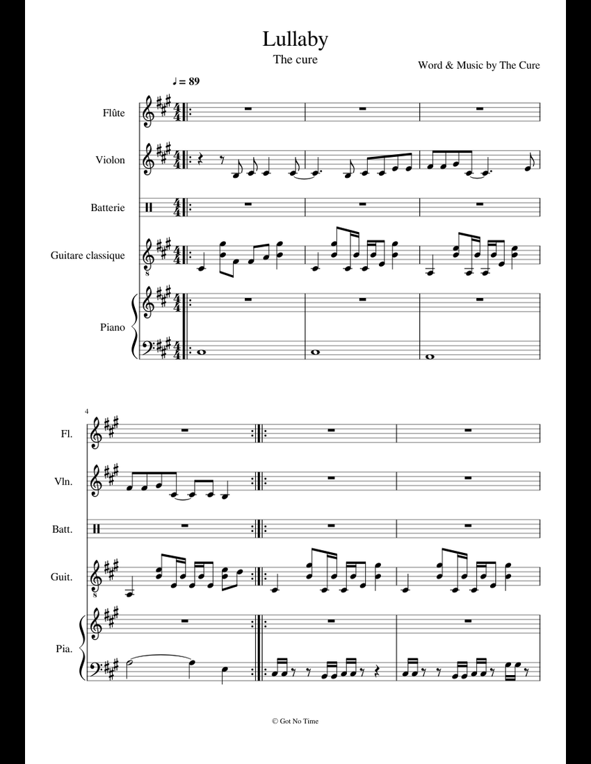Lullaby sheet music for Flute, Violin, Piano, Percussion download free ...