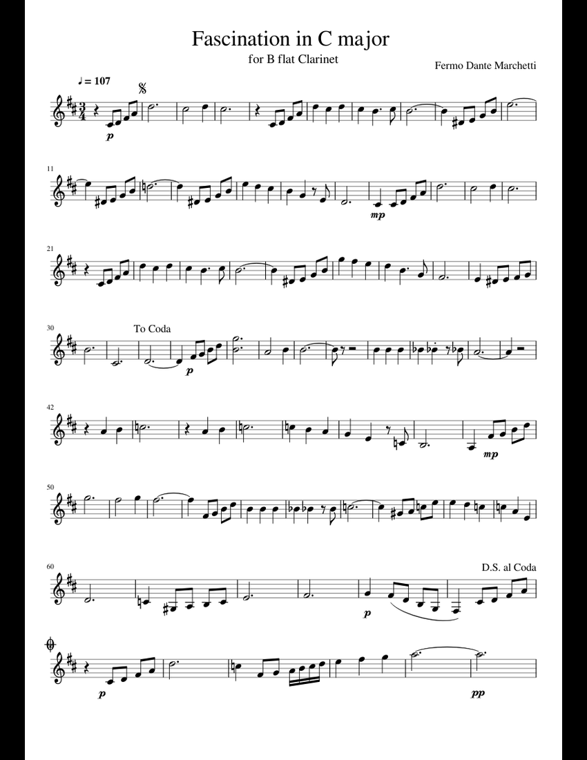 Fascination in C major Clarinet sheet music for Clarinet download free ...