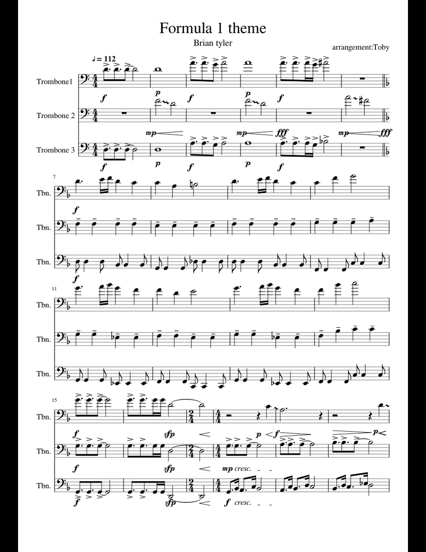 Formula 1 theme sheet music for Trombone download free in PDF or MIDI