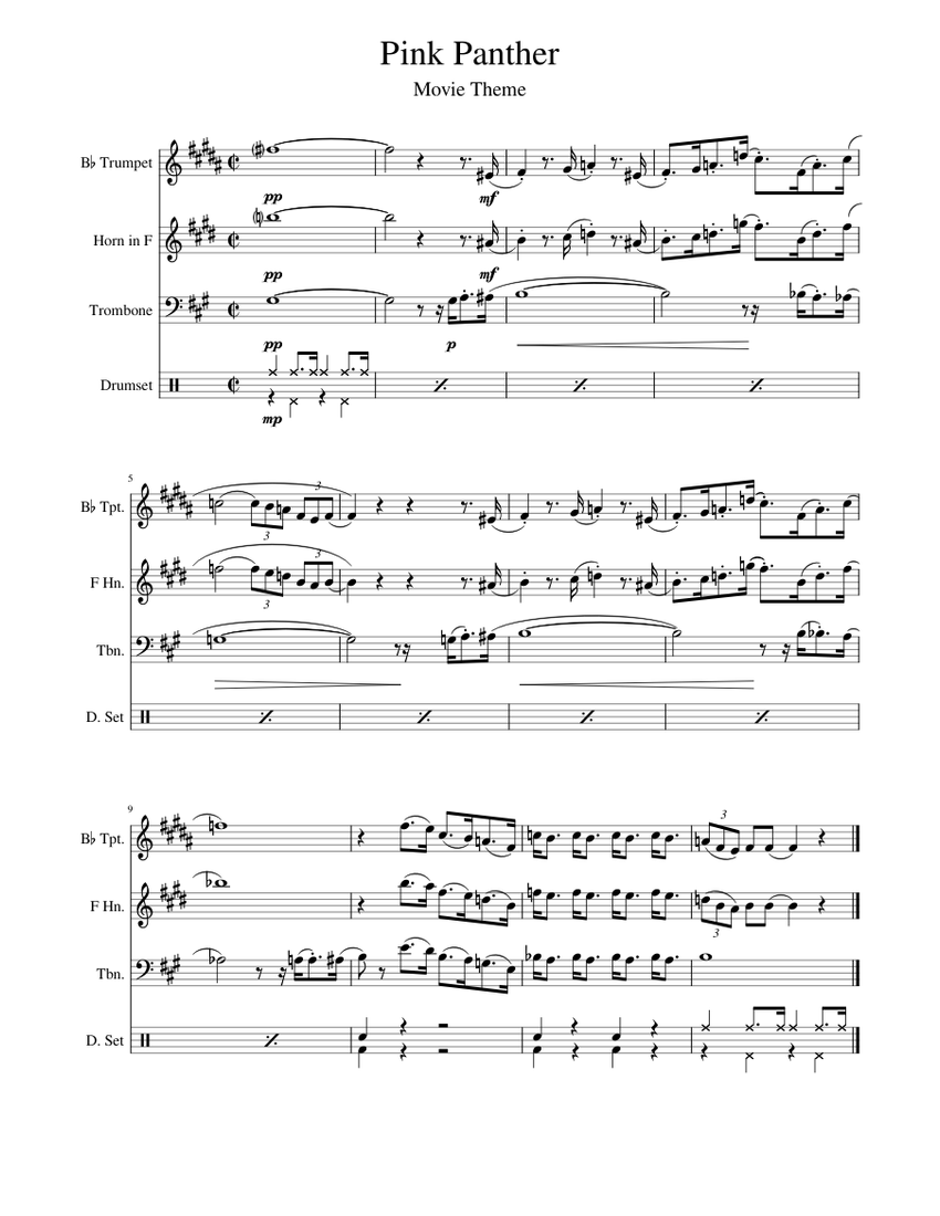 Pink_Panther_Theme Sheet music for Trumpet (In B Flat), Trombone, Drum ...