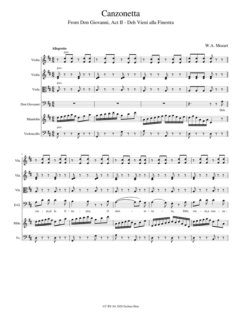 Mozart-Don Giovanni-Deh Vieni alla Finestra Sheet music for Violin ...