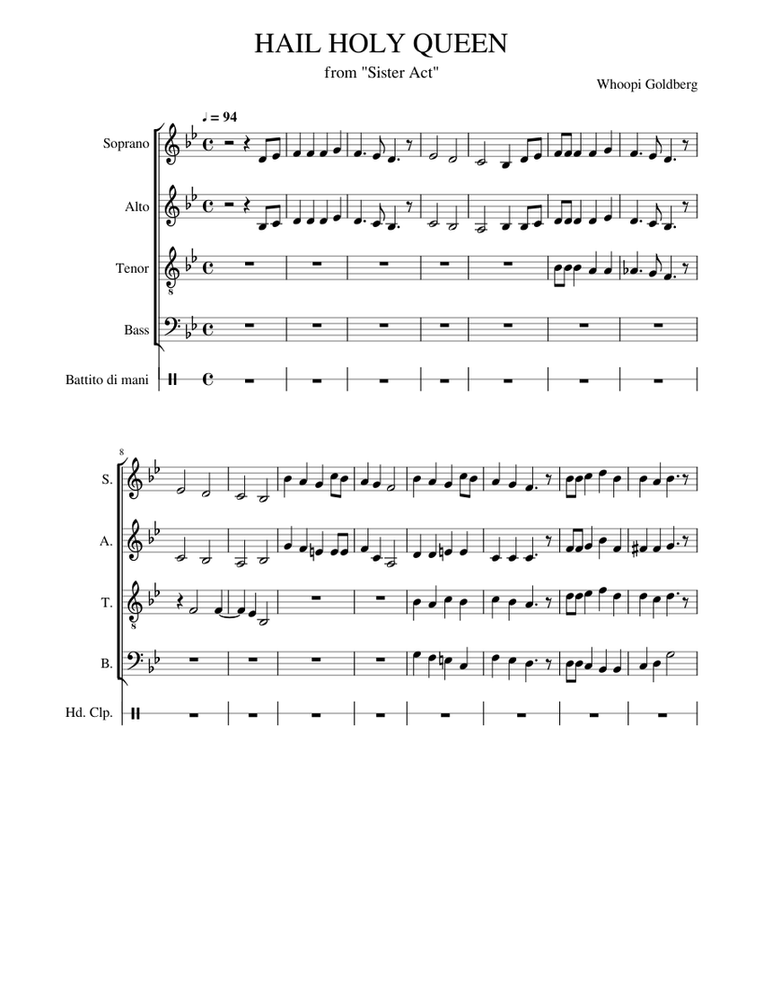 HAIL HOLY QUEEN from Sister act Sheet music for Voice, Percussion ...