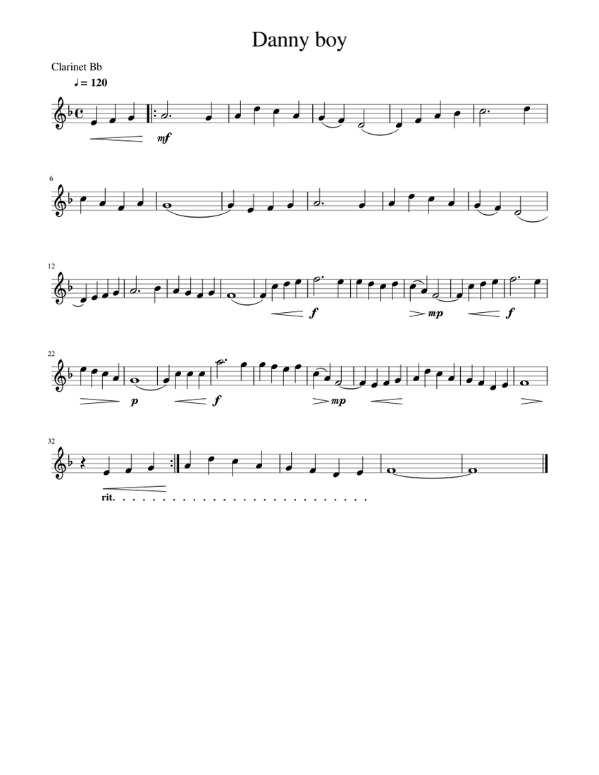 Danny boy Sheet music for Clarinet | Download free in PDF or MIDI ...
