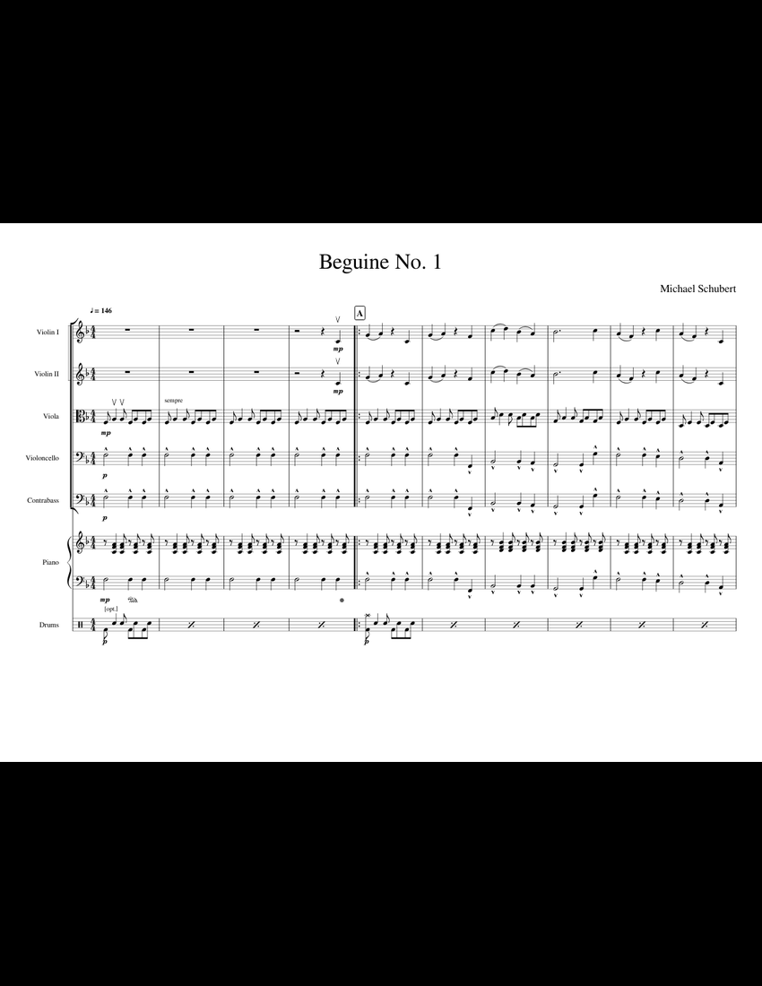 Beguine No 1 sheet music for Piano, Strings, Contrabass, Percussion ...