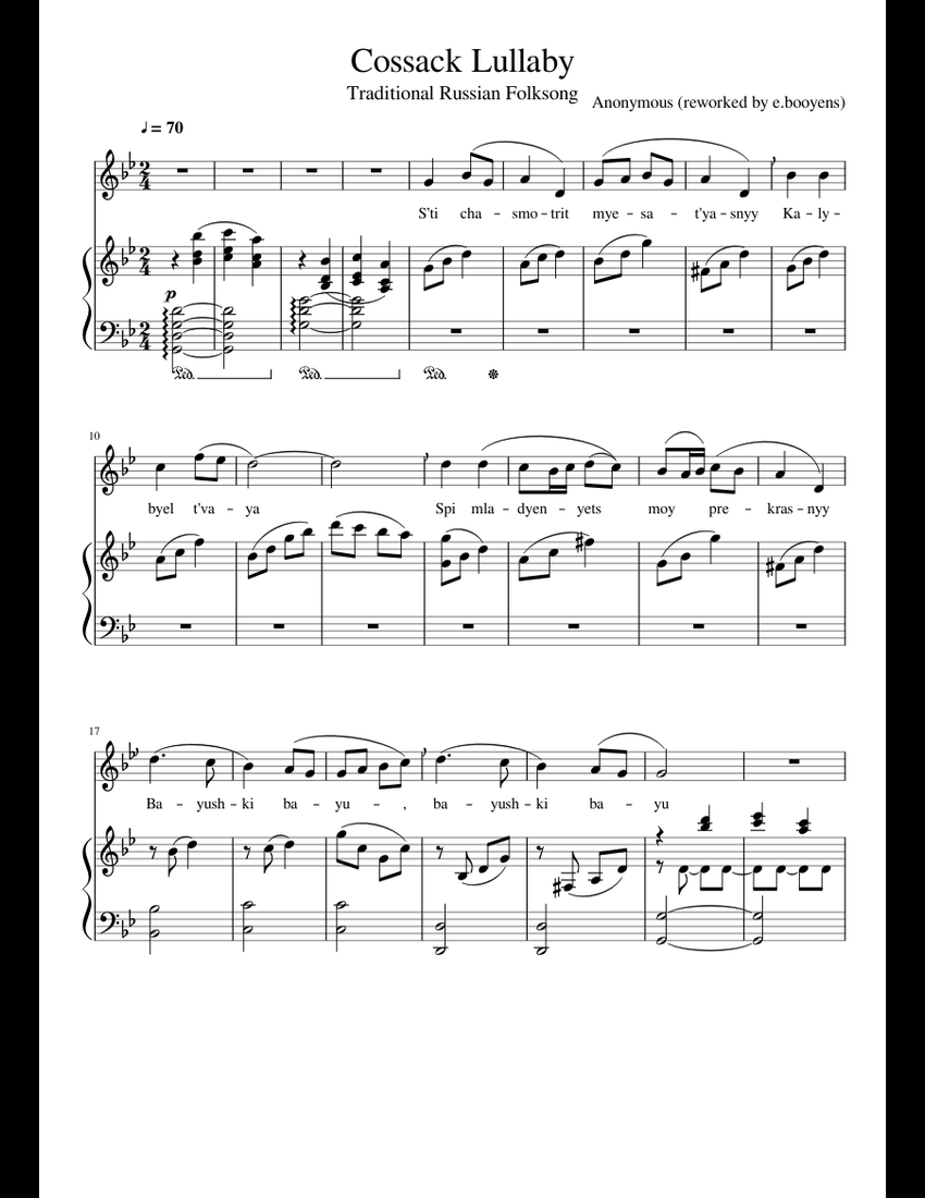 Cossack Lullaby sheet music for Percussion, Harp download free in PDF ...