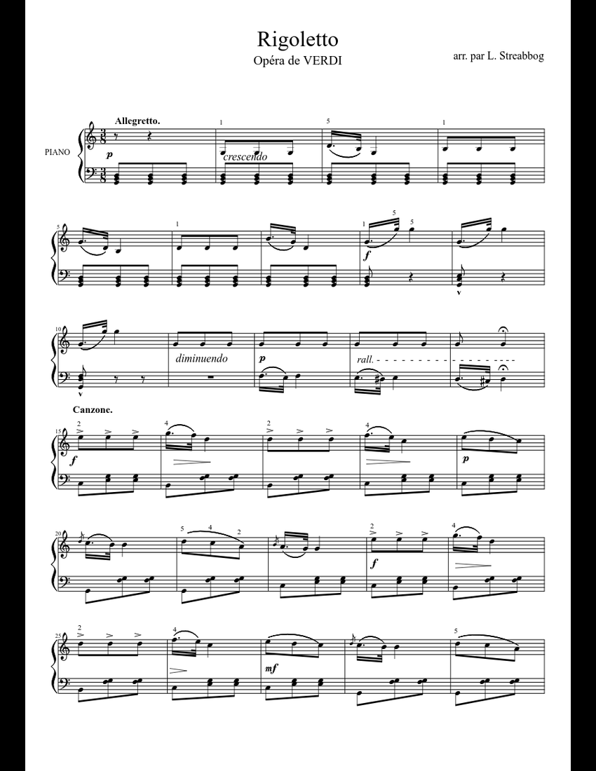 Rigoletto sheet music download free in PDF or MIDI