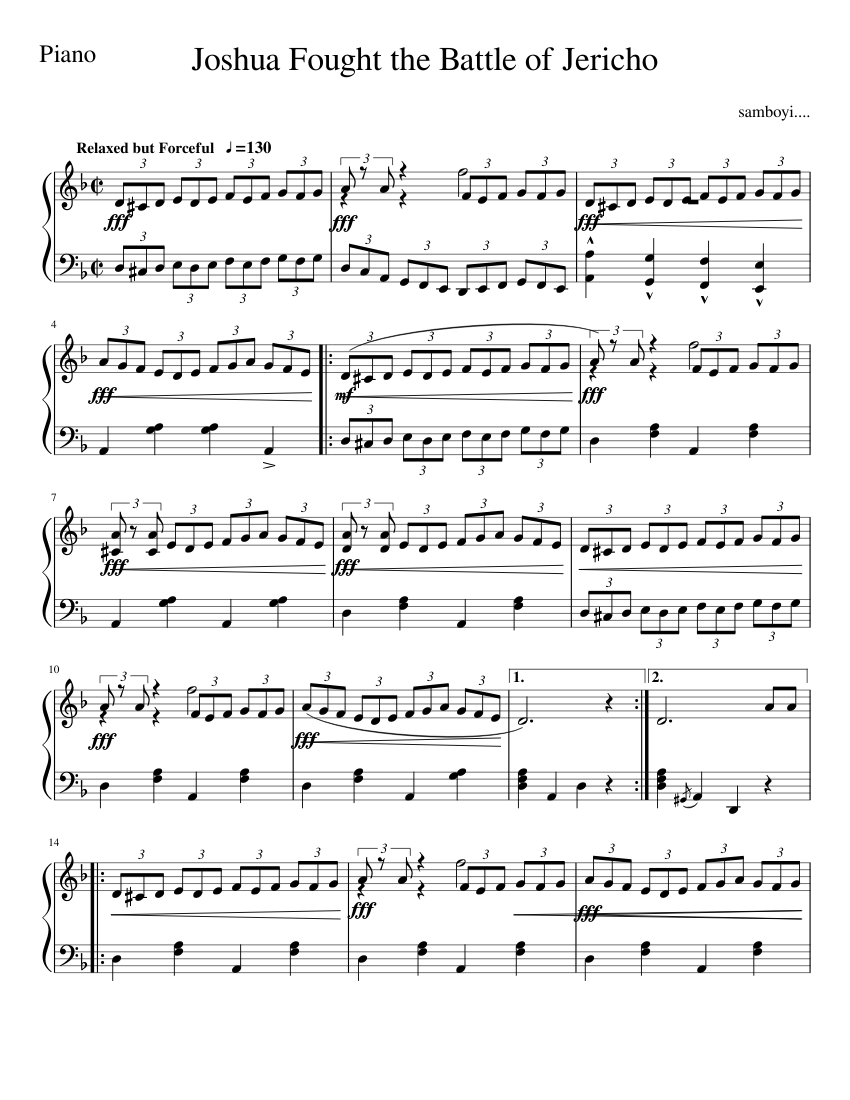 Joshua Fought the Battle of Jericho sheet music for Piano download free ...
