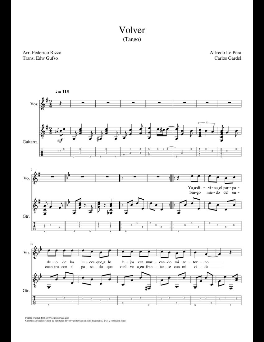 Volver sheet music for Voice, Guitar download free in PDF or MIDI