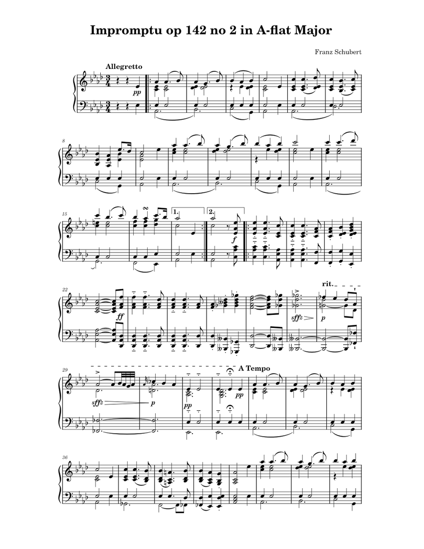 Franz Schubert - Impromptu op. 142 D. 935 no. 2 in A-Flat Major Sheet music for Piano | Download ...