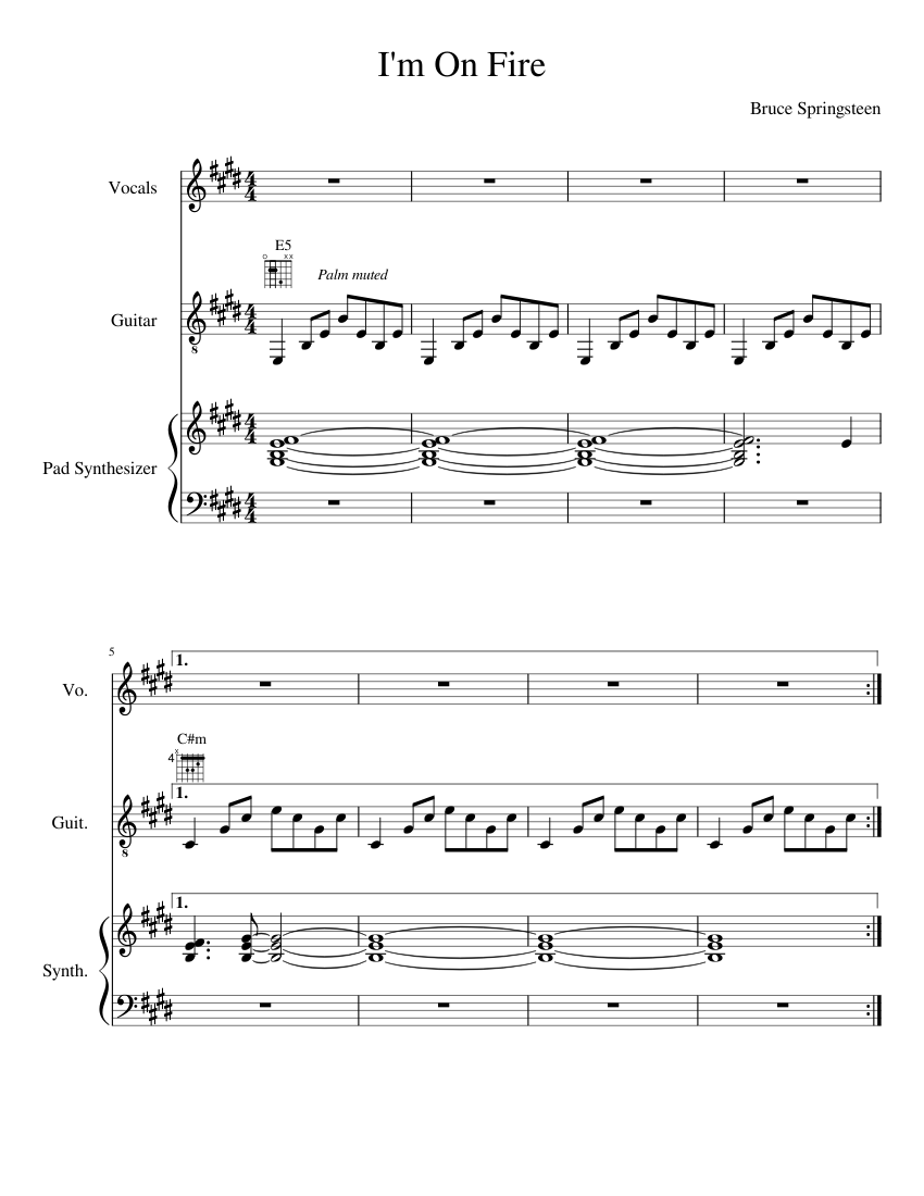 I'm On Fire Sheet music for Vocals, Guitar, Synthesizer (Mixed Trio ...