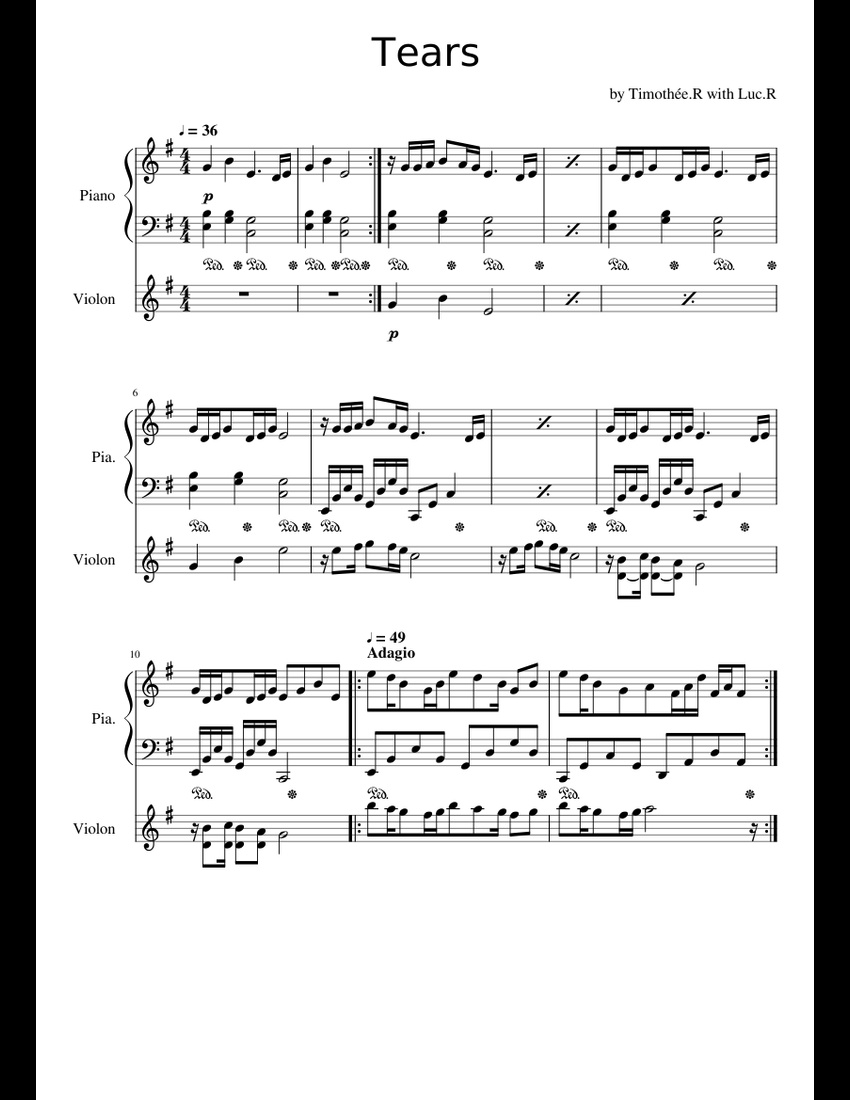 Tears sheet music for Piano, Violin download free in PDF or MIDI
