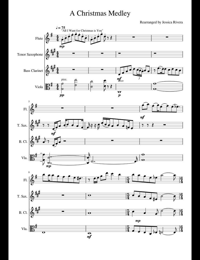 A Christmas Medley sheet music for Flute, Clarinet, Tenor Saxophone ...