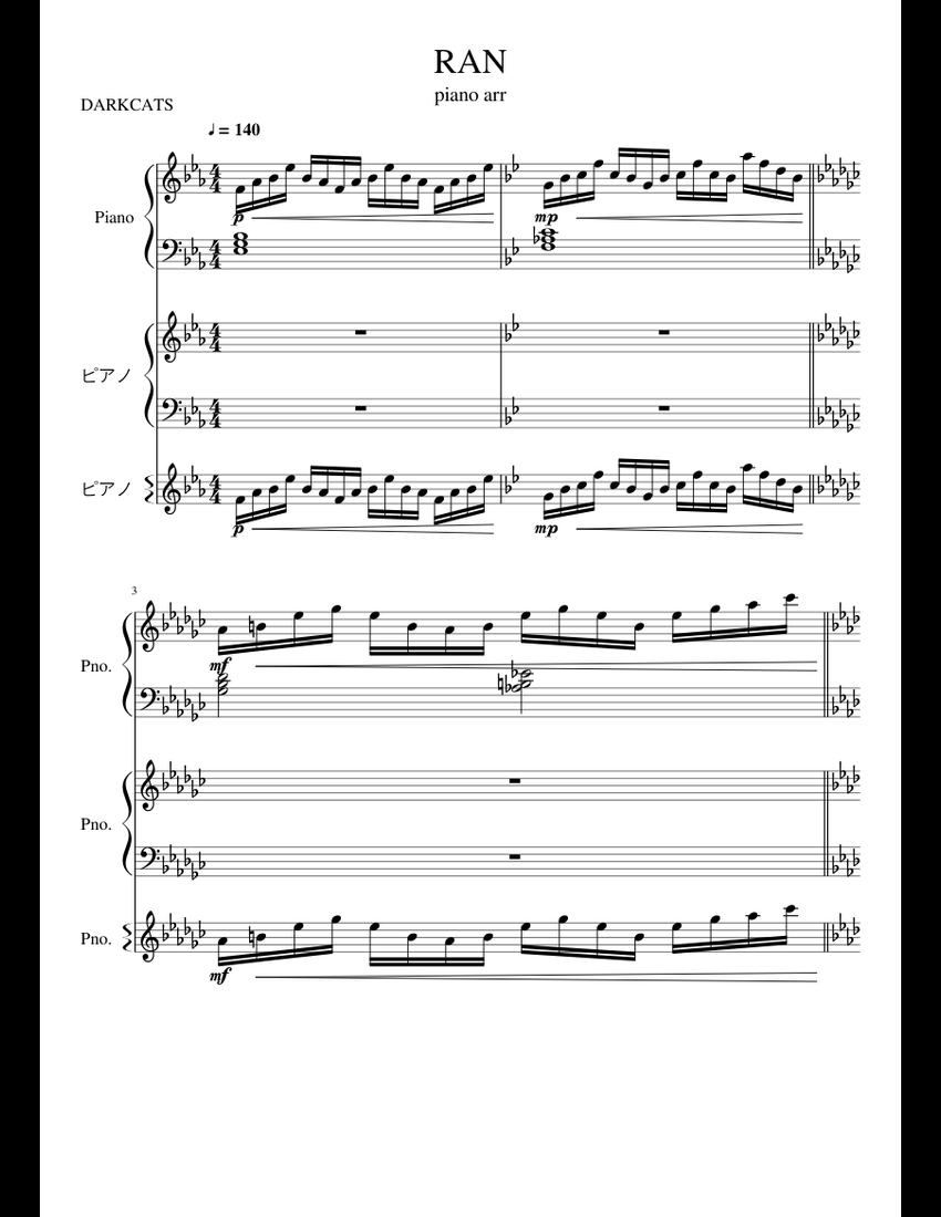 RAN sheet music for Piano download free in PDF or MIDI