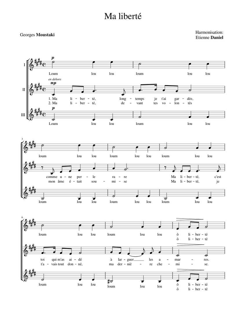Ma liberté - Moustaki Sheet music for Voice | Download free in PDF or ...