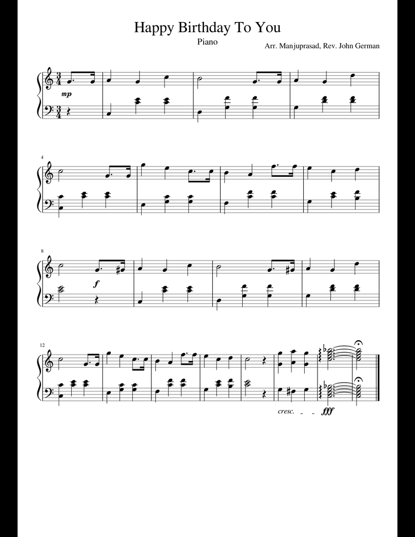 Piano Sheet Music Happy Birthday Happy Birthday easy intermediate Piano Sheet Music Happy Birthday Happy Birthday easy intermediate