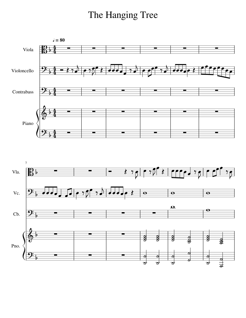 The Hanging Tree Full Score Sheet music for Piano, Cello, Viola ...