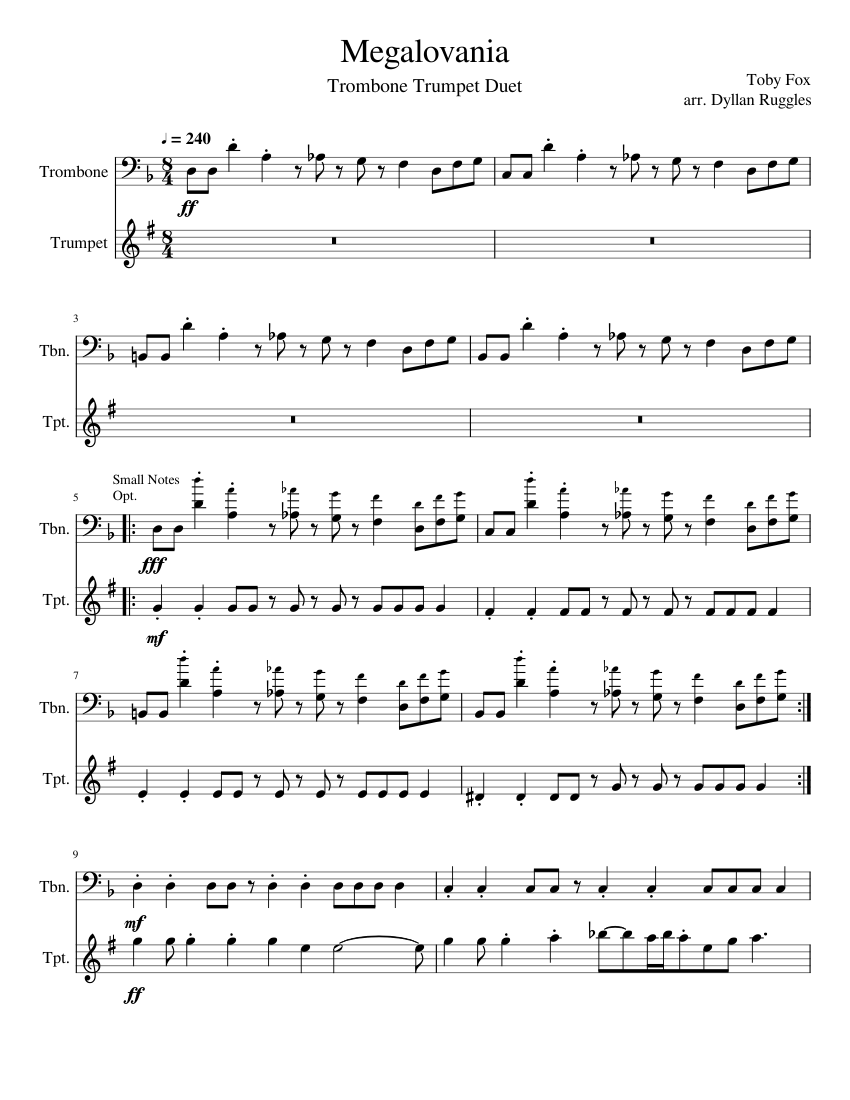 Megalovania Sheet music for Trumpet (In B Flat), Trombone (Brass Duet) | Musescore.com