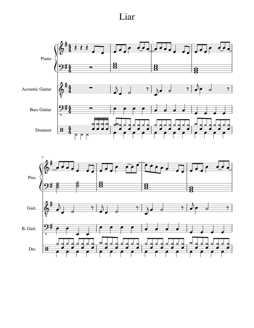 Liar Sheet music for Piano, Drum Group, Bass, Guitar (Mixed Quintet ...