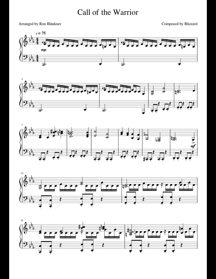 Call of the Warrior - World of Warcraft sheet music for Piano download ...