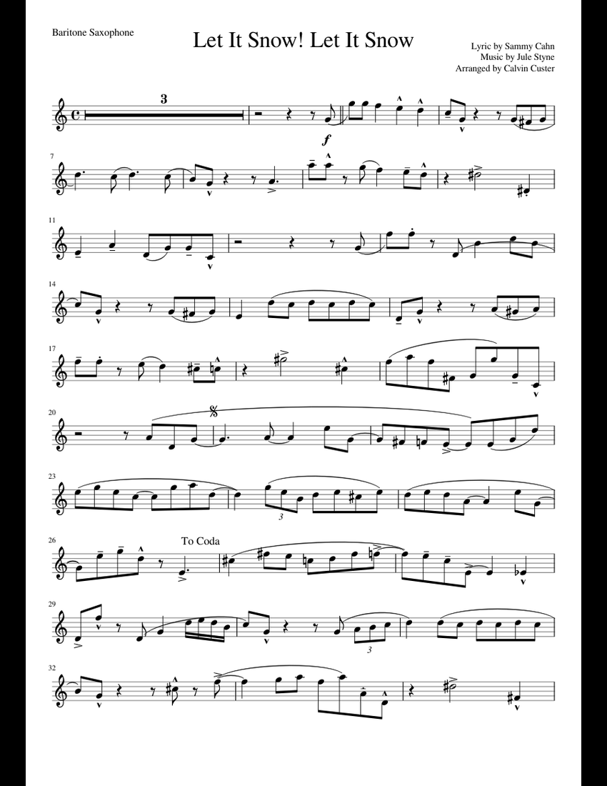 Bari let it snow let it snow sheet music for Baritone Saxophone ...