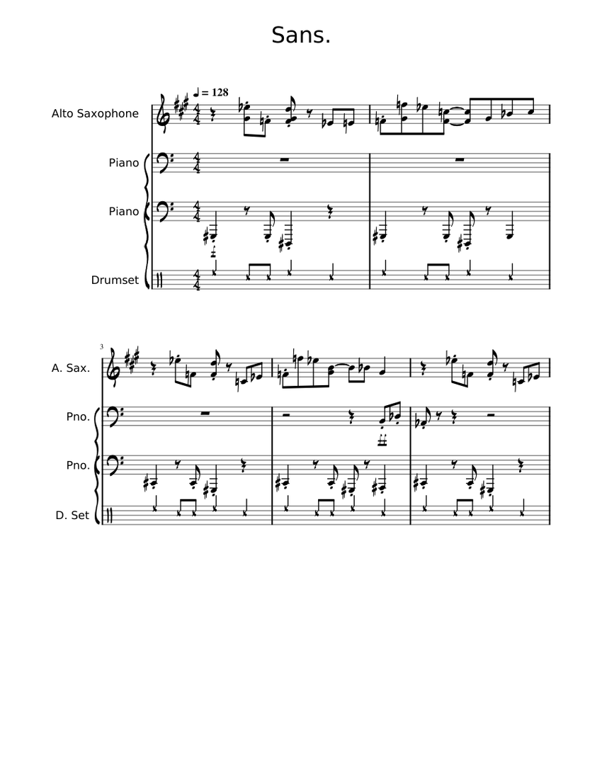 Sans. Sheet music for Piano, Drum Group, Saxophone (Alto) (Mixed ...